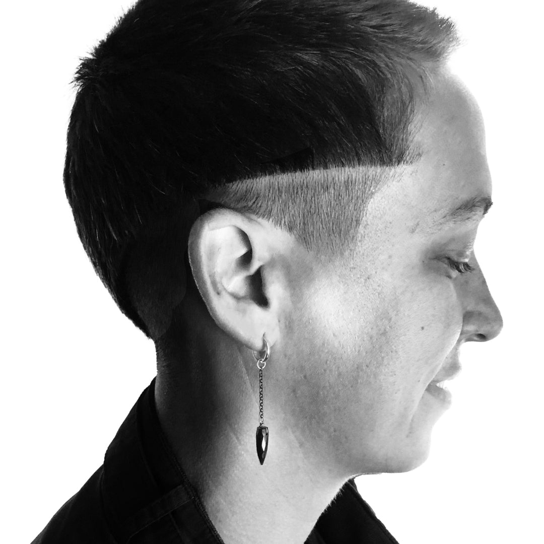 Drift Asymmetrical Drop Earring – Black Spinel in Sterling Silver – NYXA